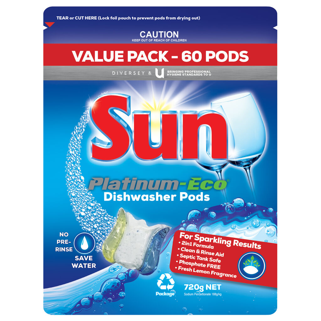 SUN Platinum-Eco Dishwasher Pods 6x60pc - Dishwasher Pods | Solenis ...