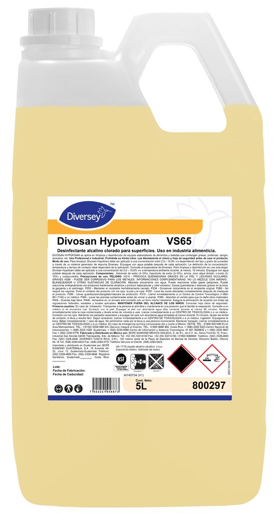DIVOSAN HYPOFOAM VS65 5L - Desinfectante alcalino clorado para ...