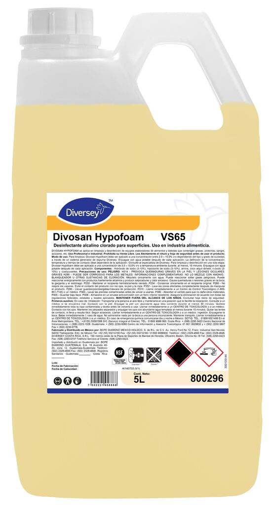 DIVOSAN HYPOFOAM VS65 4x5L - Desinfectante alcalino clorado para ...